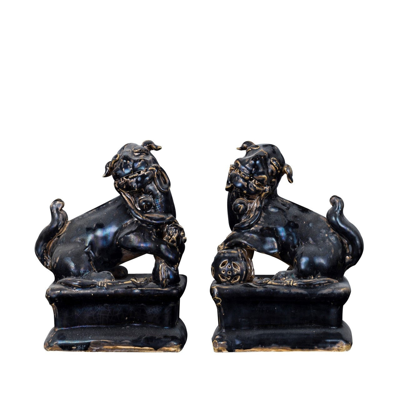 Black Peking Lion Statues, Pair – Patina Polished Living