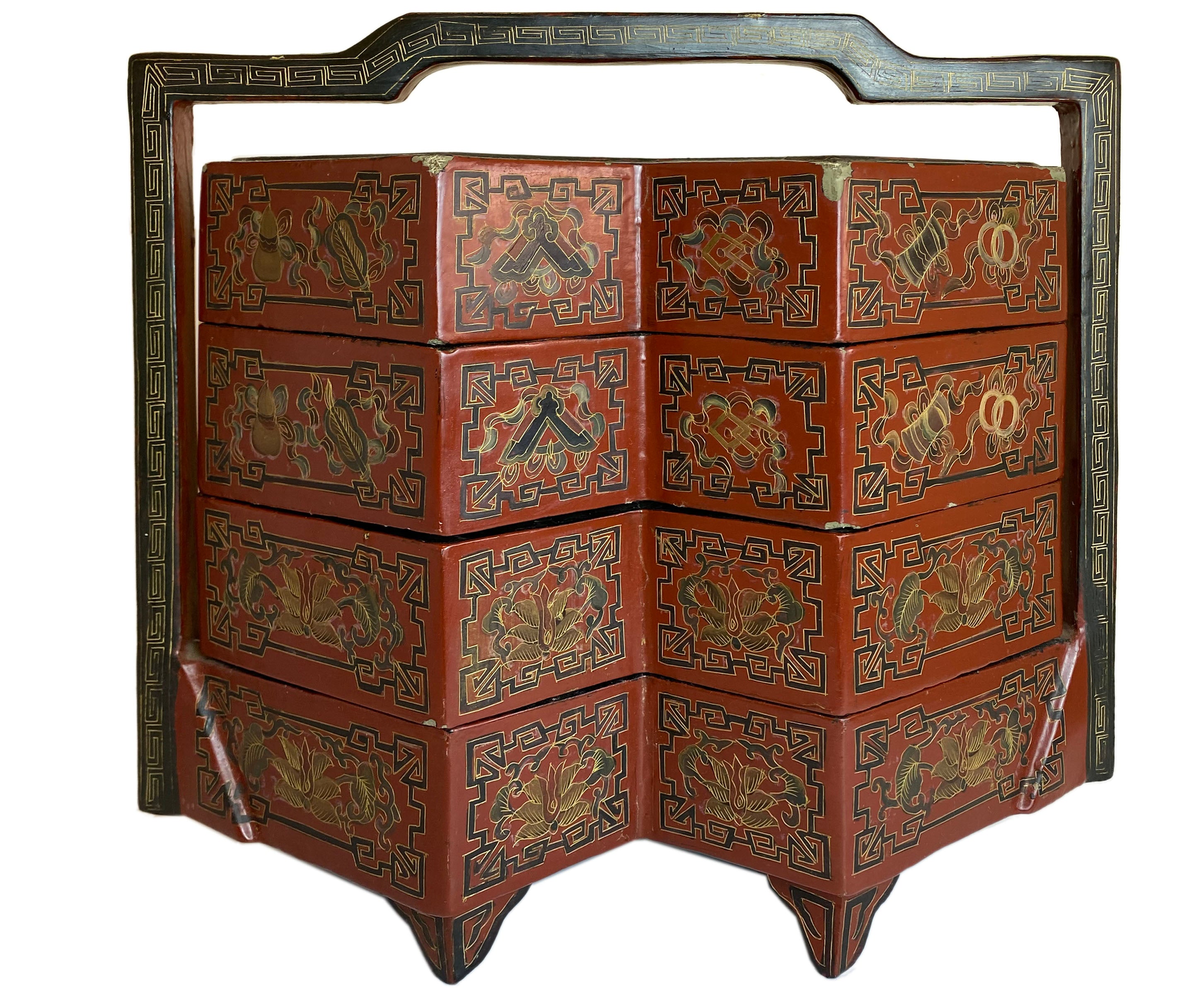 19th Century Chinese Red Lacquered Wedding Dowry Stacking Boxes ...