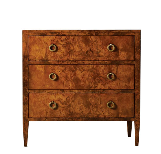 Three Drawer Burl Chest on Legs – Patina Polished Living