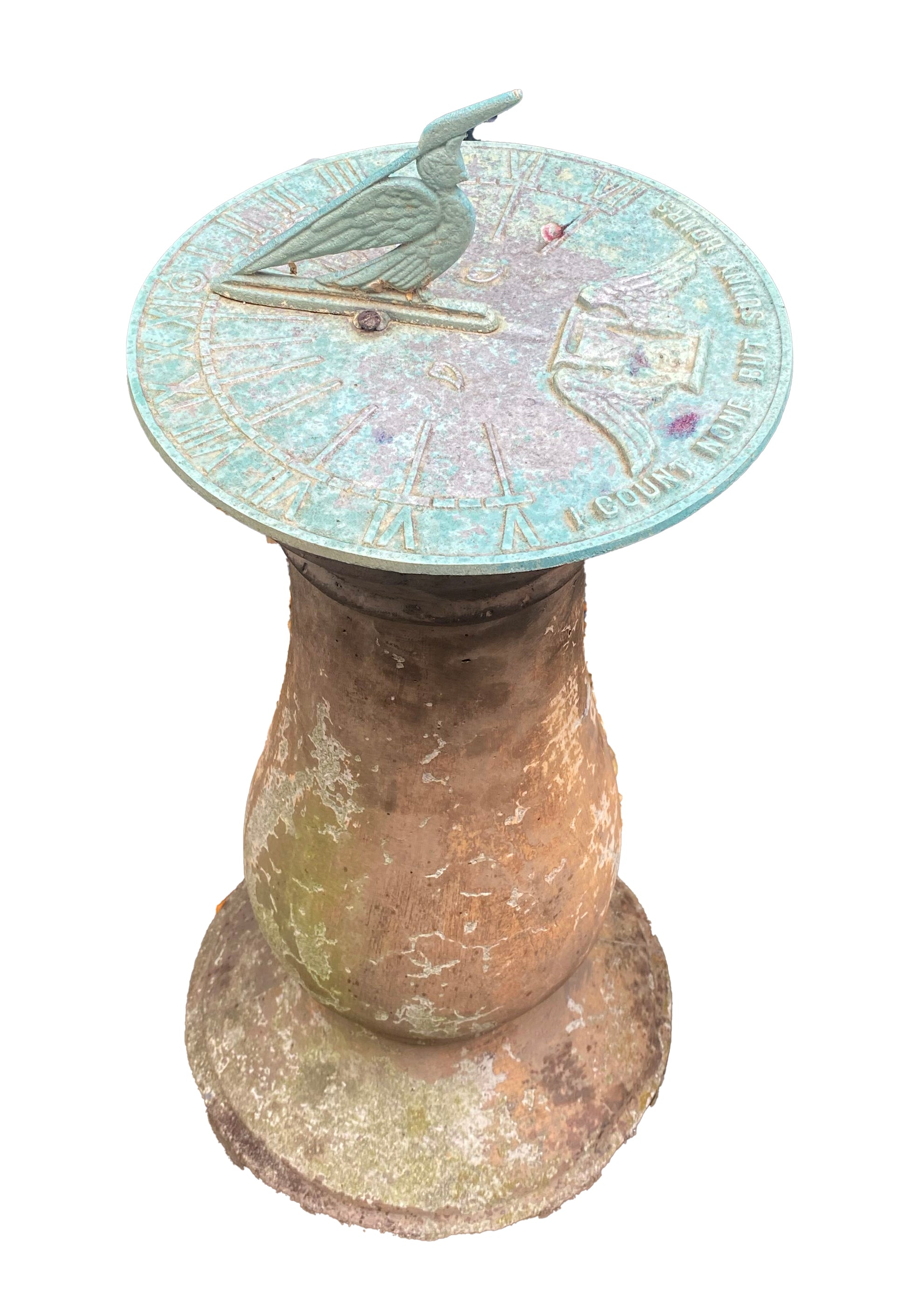 Vintage Verdigris Sundial on Aged Concrete Pedestal – Patina Polished ...